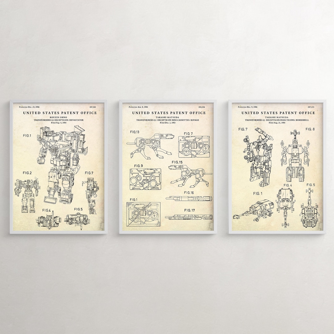 Transformers Robot Toys Patent Wall Art: Devastator, Ravage, Bombshell ...