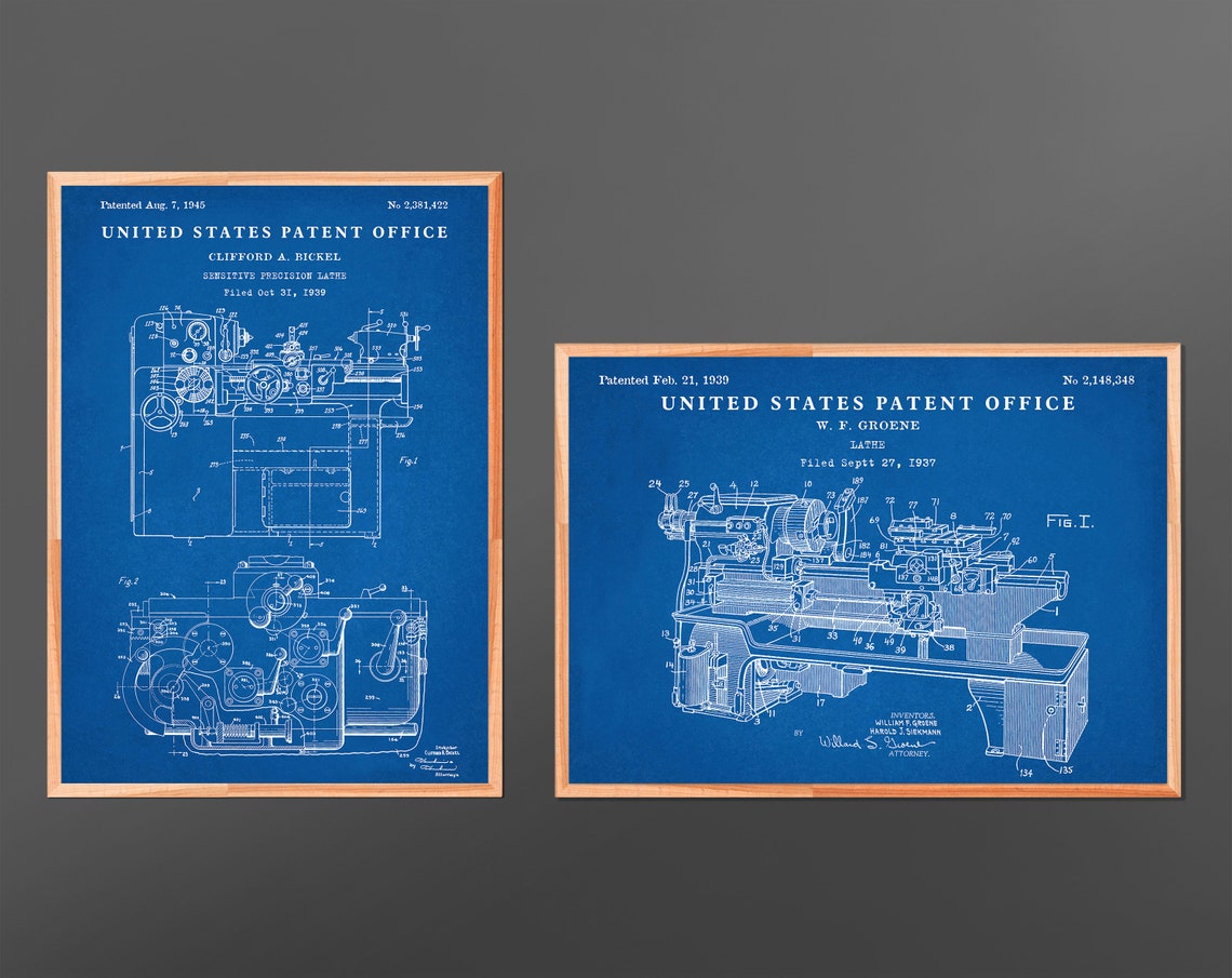 Lathe Patent Wall Art. Inventions Blueprint Poster, Metalworking Gift ...