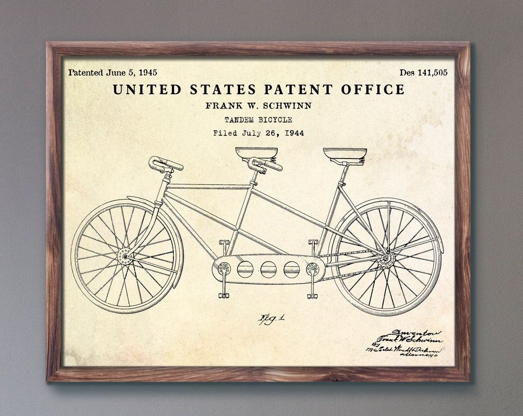 Tandem Bicycle Schwinn Patent Print. Vintage Bike Invention Blueprint ...