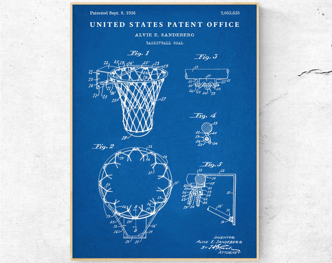 Basketball Hoop Patent Wall Art Print Blueprint Poster. - Etsy