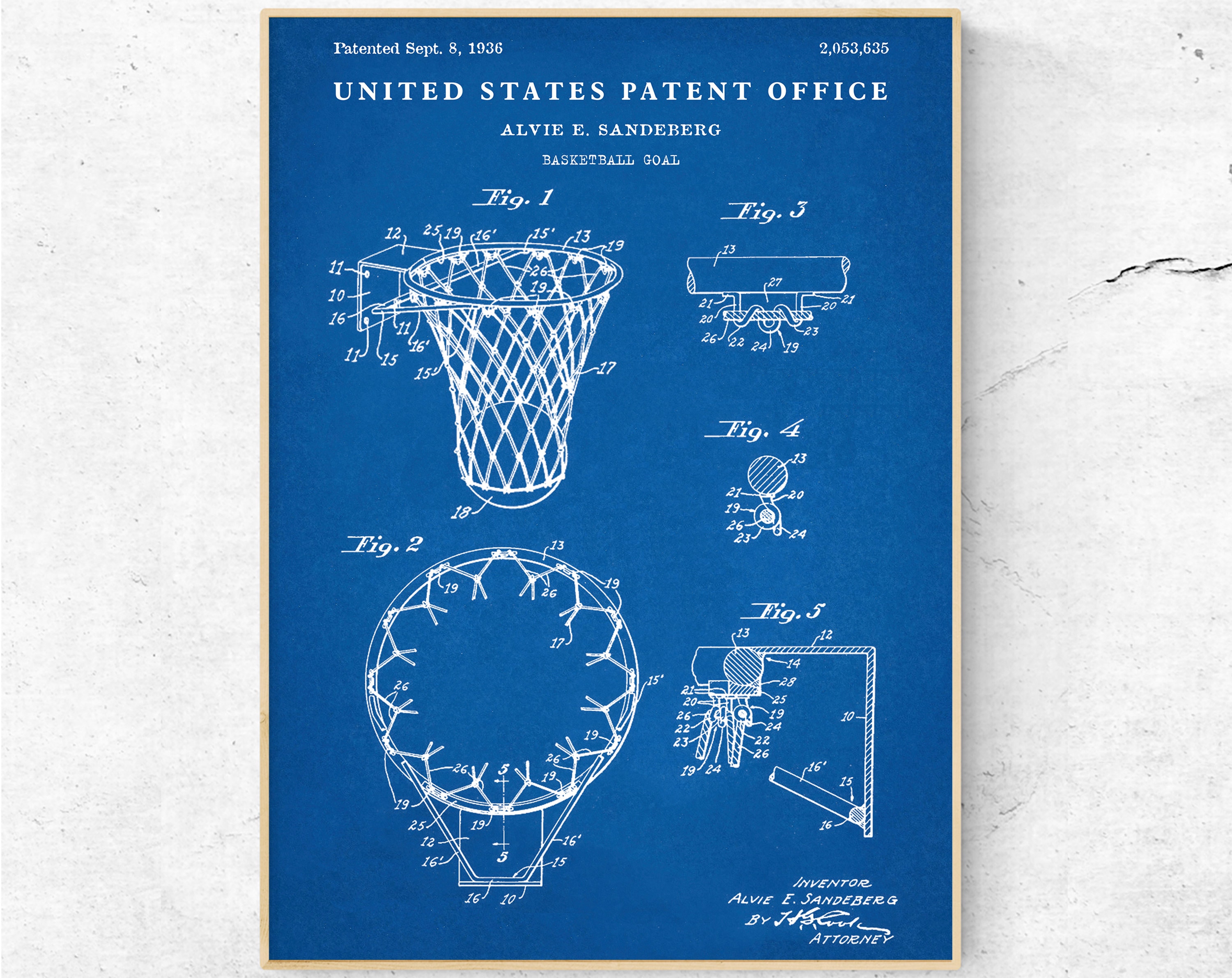 Basketball Hoop Patent Wall Art Print Blueprint Poster. | Etsy