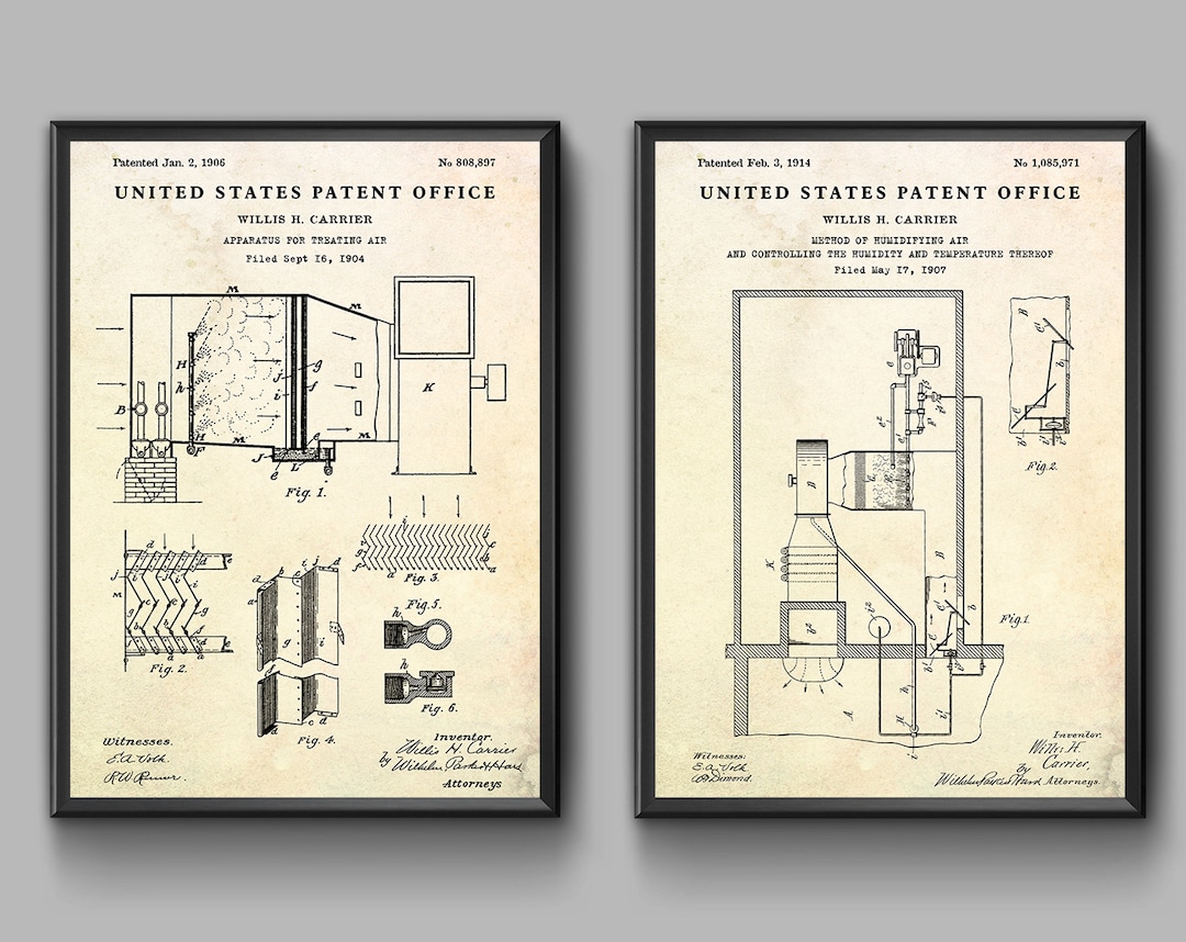First Air Conditioner Patent Wall Art. Air Conditioning - Etsy