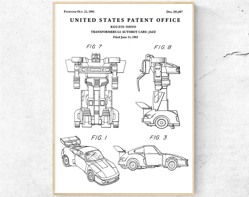 G1 Autobots Jazz Patent Print, Robot Toy Blueprint Poster, Kids Boys ...