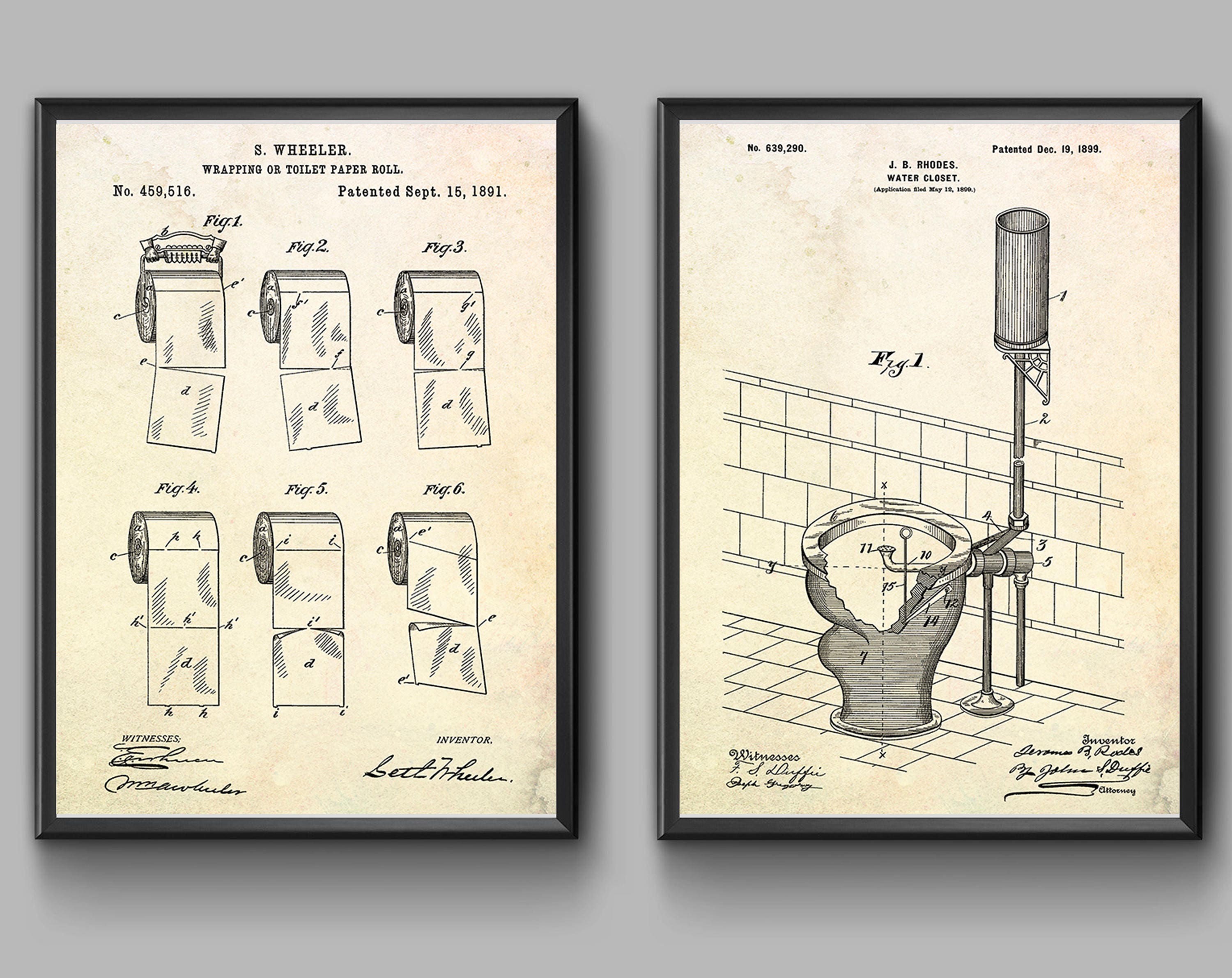 Toilet Patent Prints. Set of 2 Posters. Watercloset Print. - Etsy