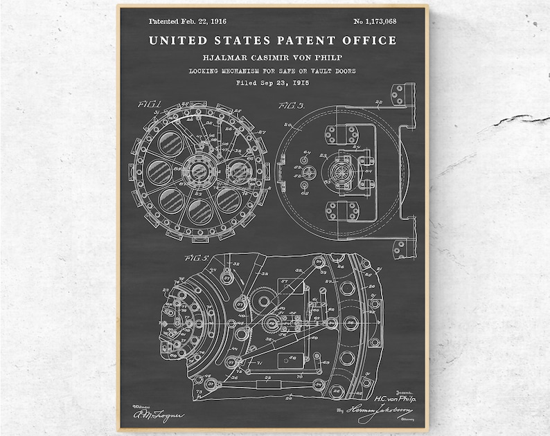 Locking Mechanism for Safe or Vault Doors 1916 Patent Print. - Etsy