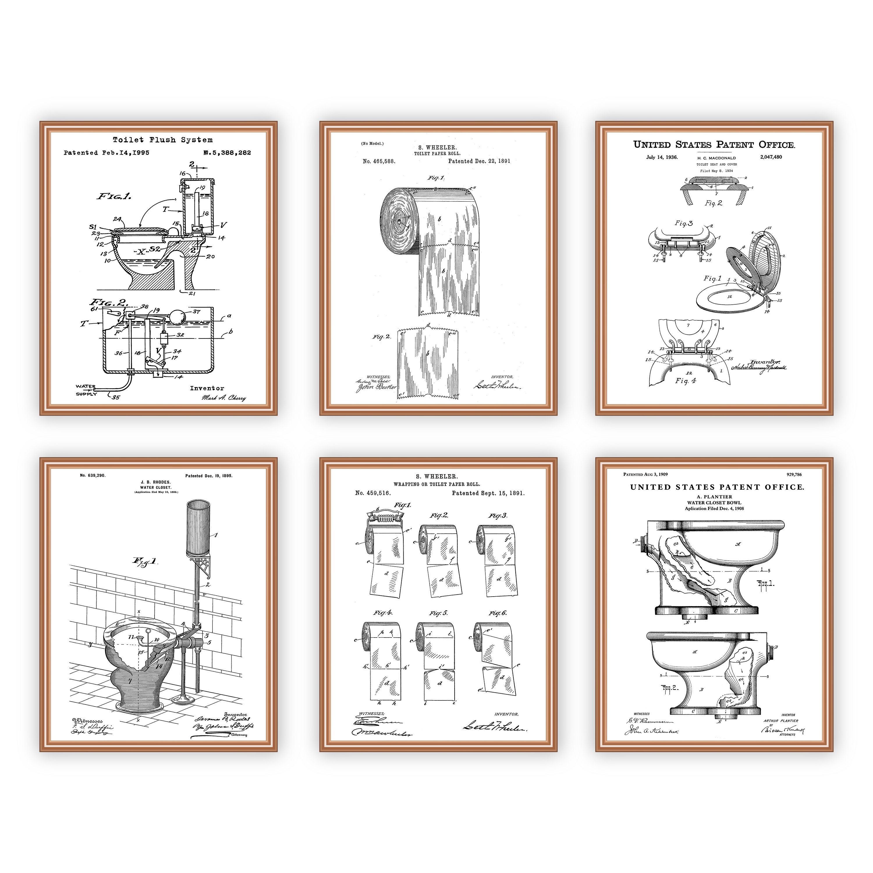 Toilet Wall Art Patent Drawing Poster Set of 6 Bathroom | Etsy