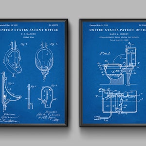 Toilet Patent Wall Art. Urinal & Toilet Flush Inventions, Mens Bathroom ...