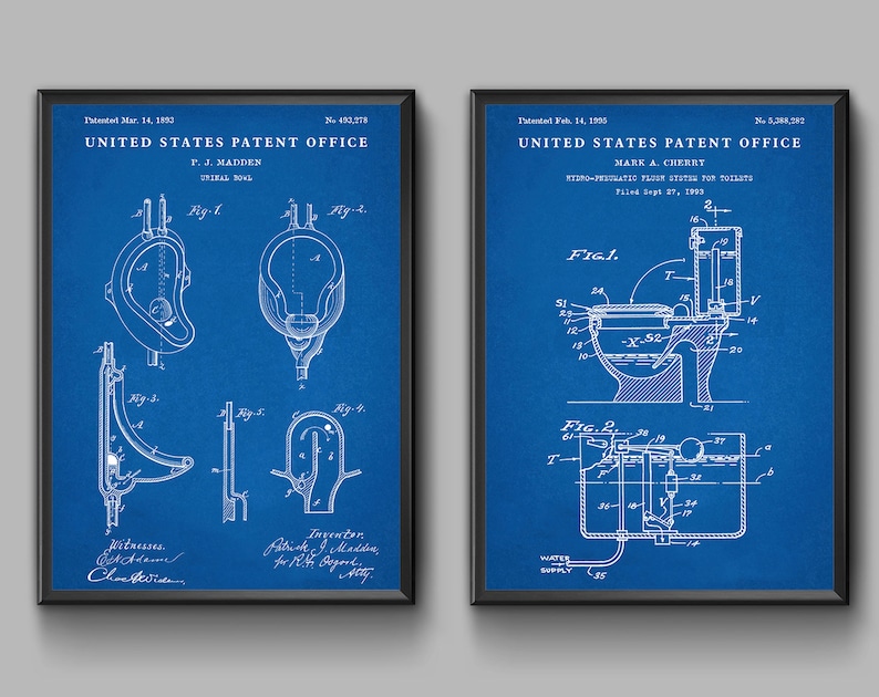 Toilet Patent Wall Art. Urinal & Toilet Flush Inventions Mens - Etsy