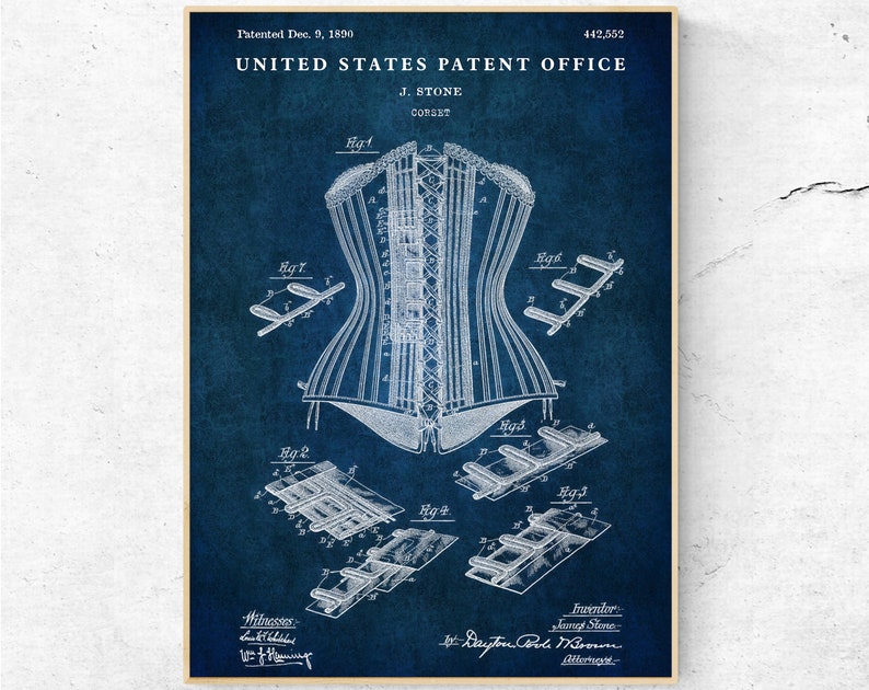 Hourglass Corset 1890 Patent Print. Lingerie Antique Blueprint Poster ...