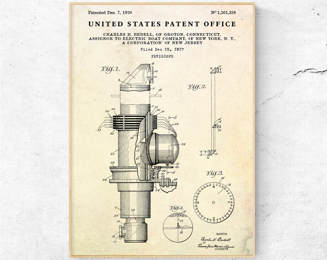 Periscope Patent Print. Vintage Submarine Blueprint Naval Wall Art ...