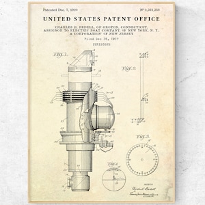 Periscope Patent Print. Vintage Submarine Blueprint Naval Wall Art ...