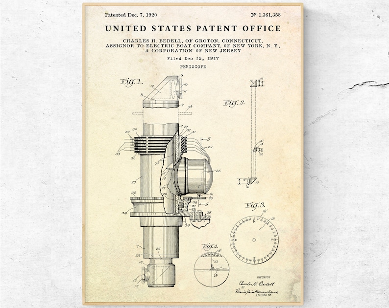 Periscope Patent Print. Vintage Submarine Blueprint Naval Wall | Etsy