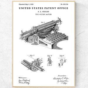 Type Writing Machine Patent Print. Vintage Qwerty Typewriter Inventions ...