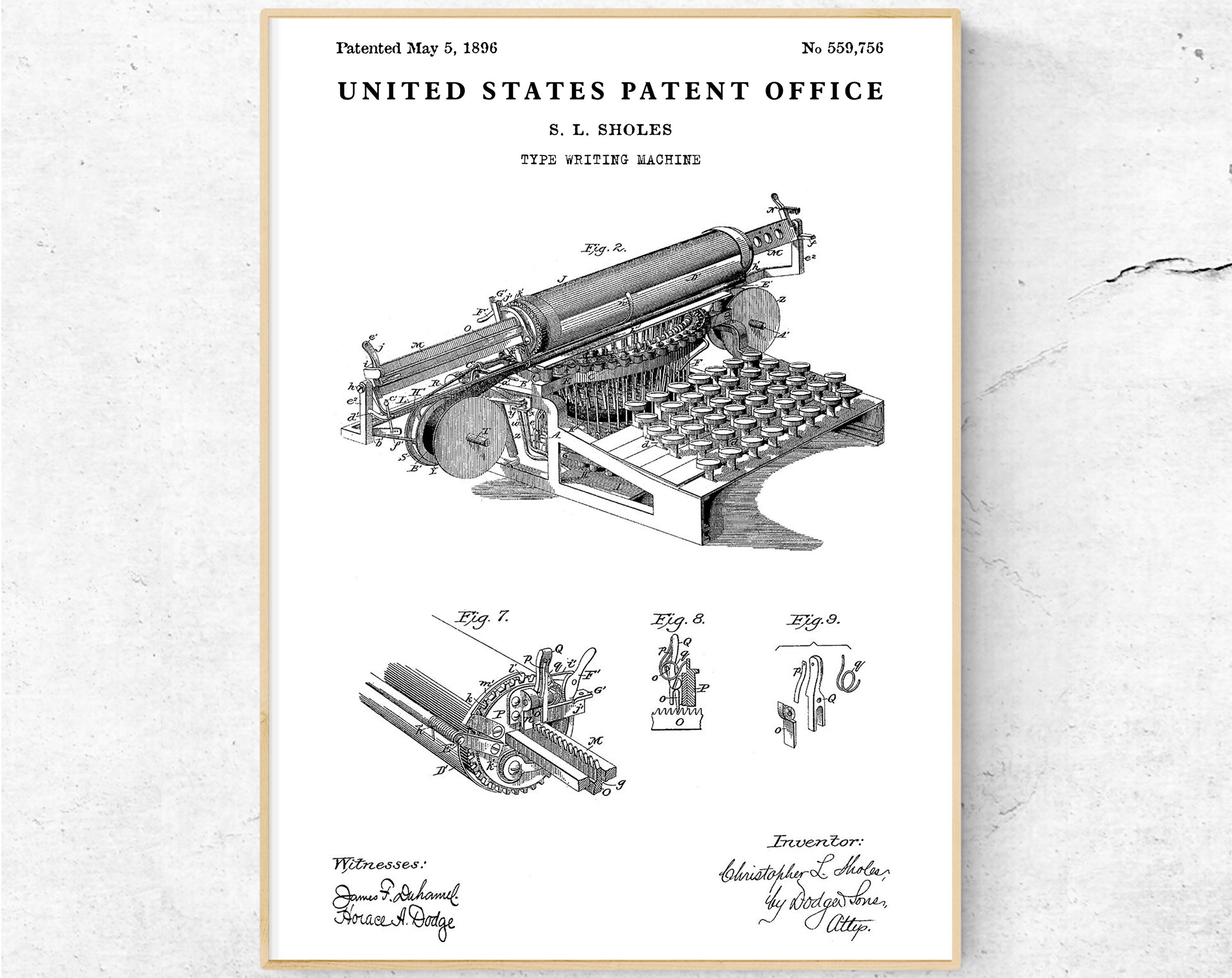 Type Writing Machine Patent Print. Vintage Qwerty Typewriter - Etsy