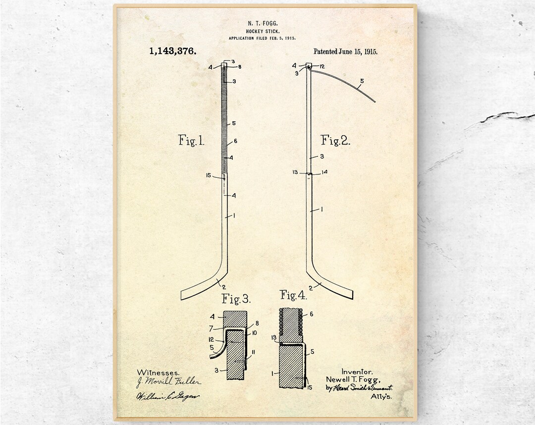 Hockey Stick Patent Print. Winter Sports Vintage Poster. Invention ...
