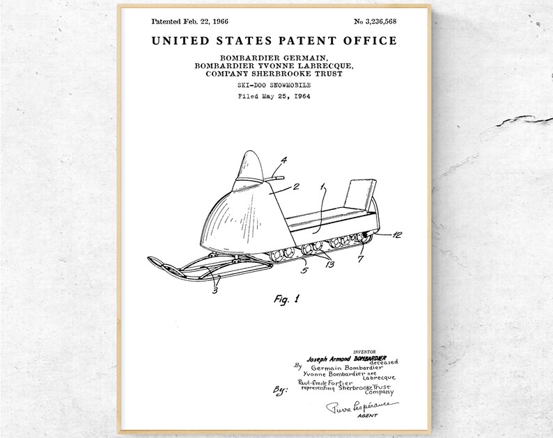 Ski-doo Snowmobile 1966 Patent Print. Blueprint Poster, Ice Fishing ...
