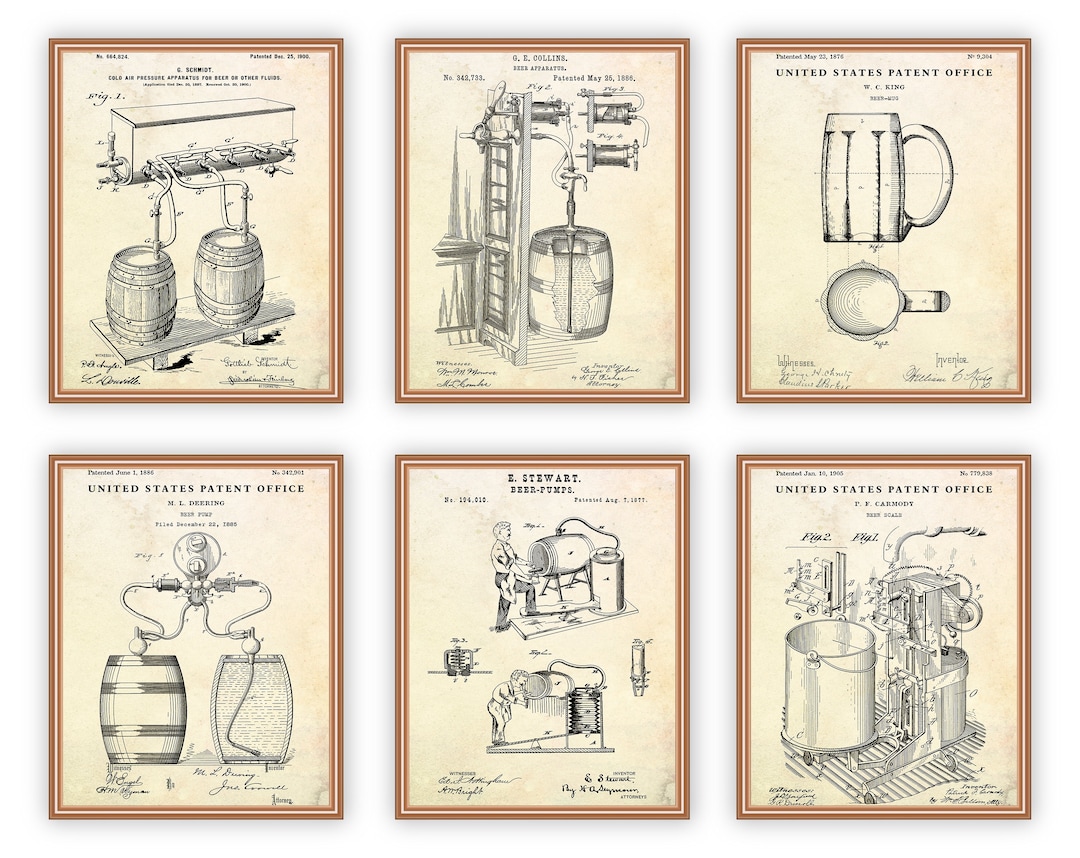 Beer Patent Posters, Inventions Blueprint, Men Cave Wall Art, Bar, Pub ...