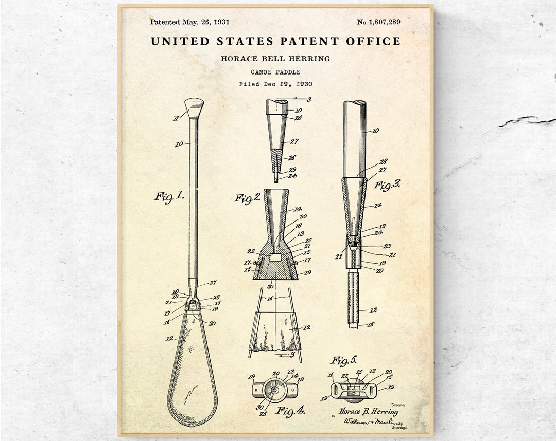 Canoe Paddle 1931 Patent Print. Inventions Blueprint Poster. Boating ...