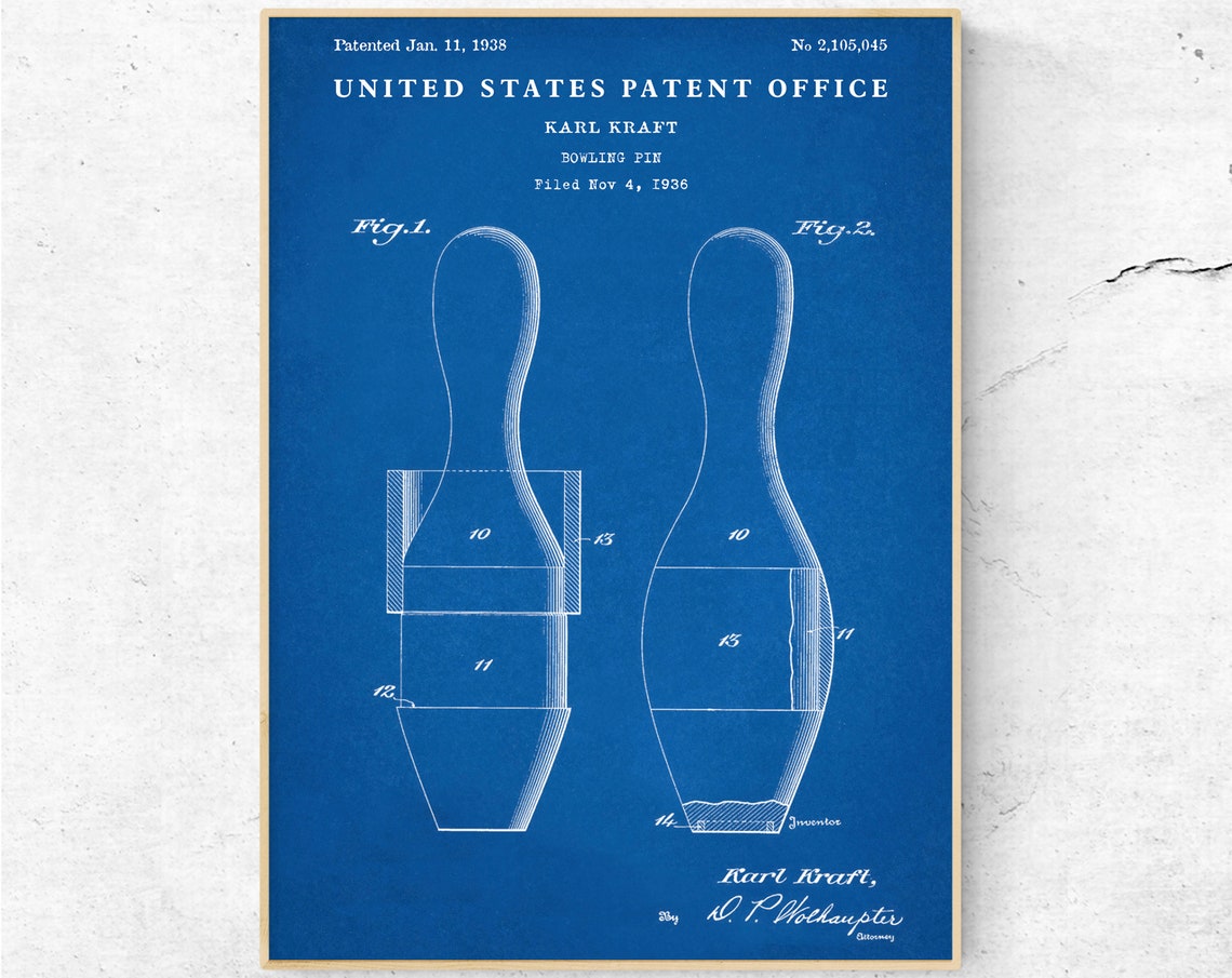 Bowling Pin Patent Print. Bowling Wall Decor Blueprint Poster. Bowler ...