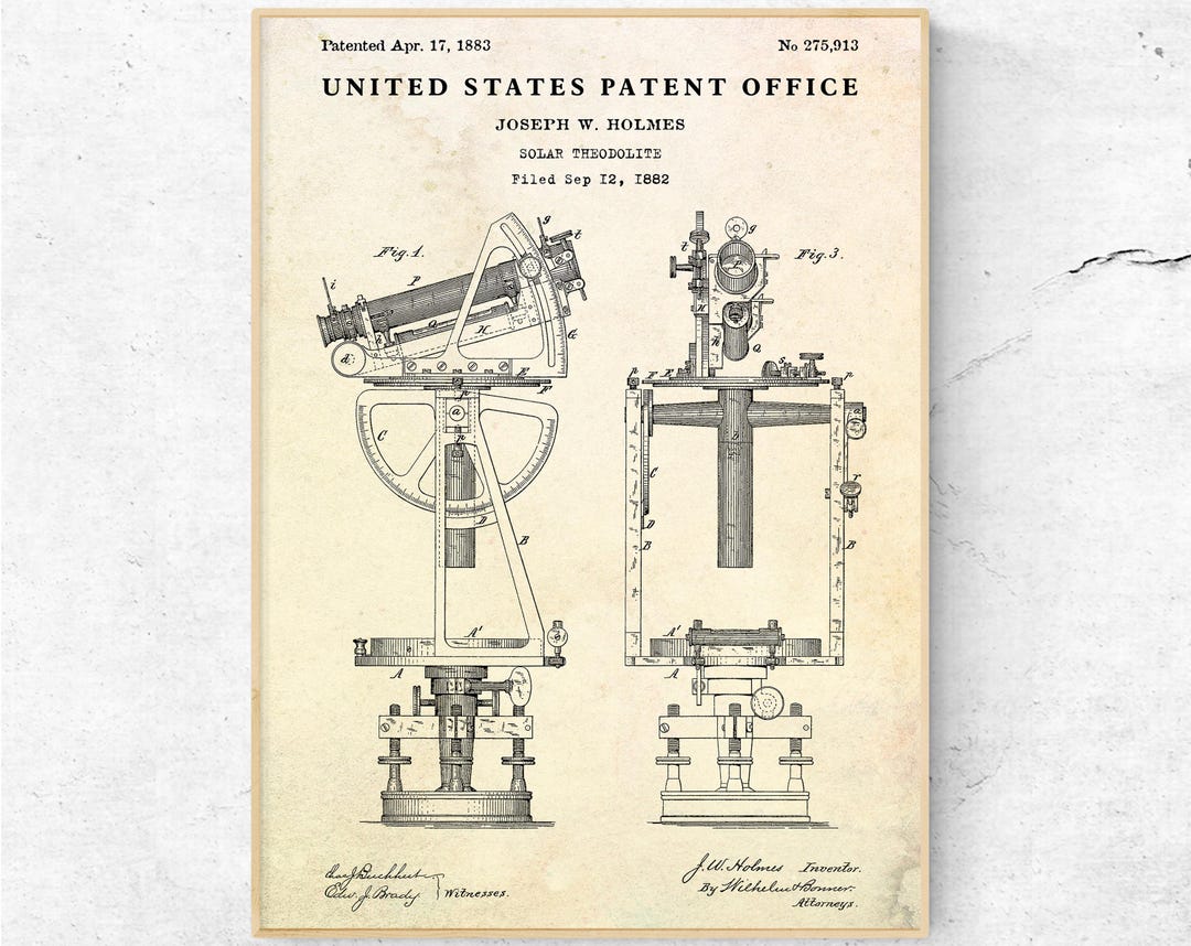 Solar Theodolite 1883 Patent Print. Antique Surveying Instrument ...
