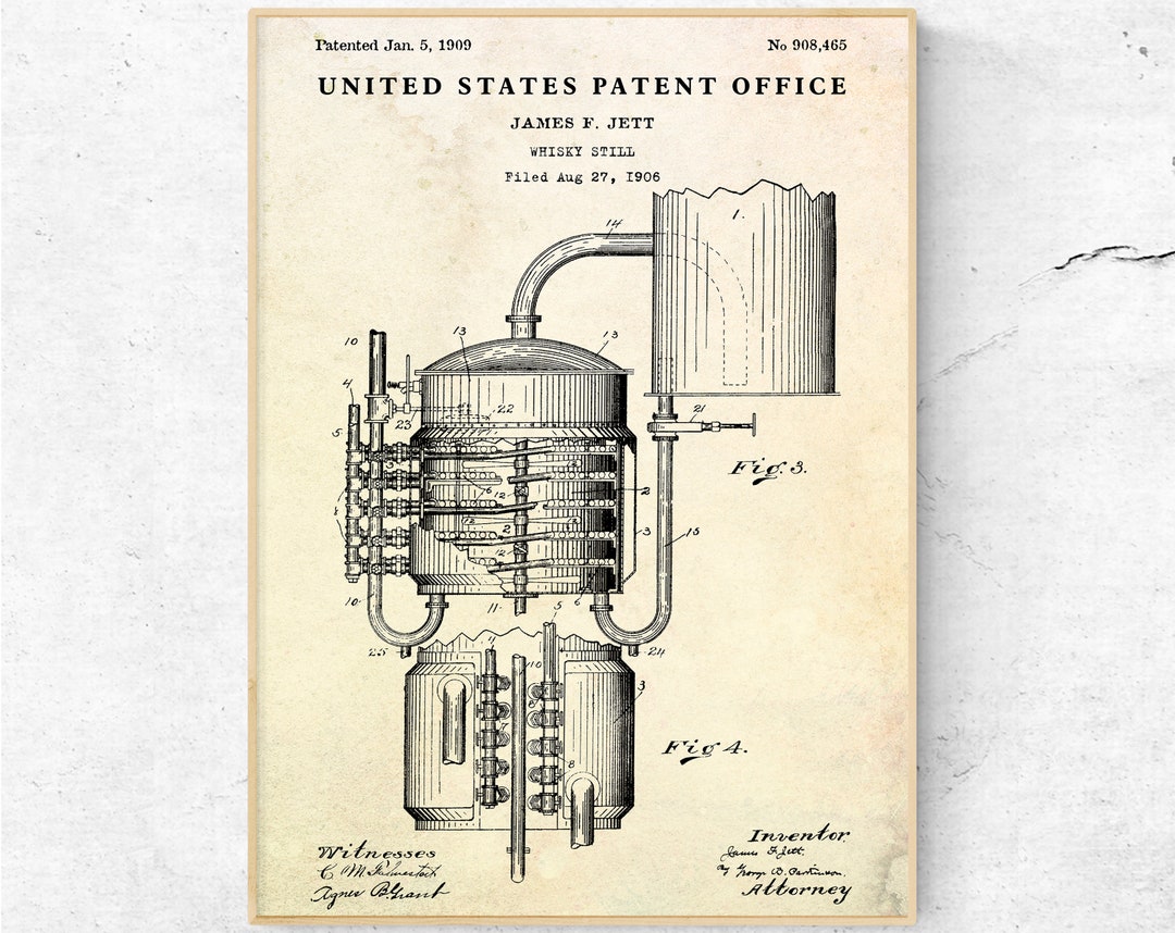 Whiskey Still 1909 Patent Print. Blueprint Poster. Whisky Bar Decor ...