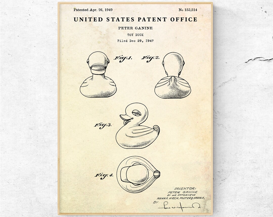 Bathroom Decor: Vintage Toy Duck 1949 Patent Print. Bathtime Blueprint ...