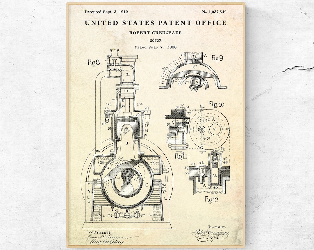 Motor 1912 Patent Print. Engine Inventions Blueprint Wall Art ...
