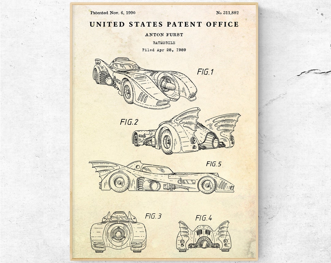 Batmobile Design 1990 Patent Print. Car Enthusiast Gift, Inventions ...