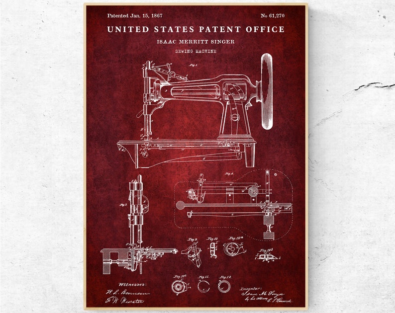 Singer Sewing Machine 1867 Patent Print. Seamstress Gift. Invention ...