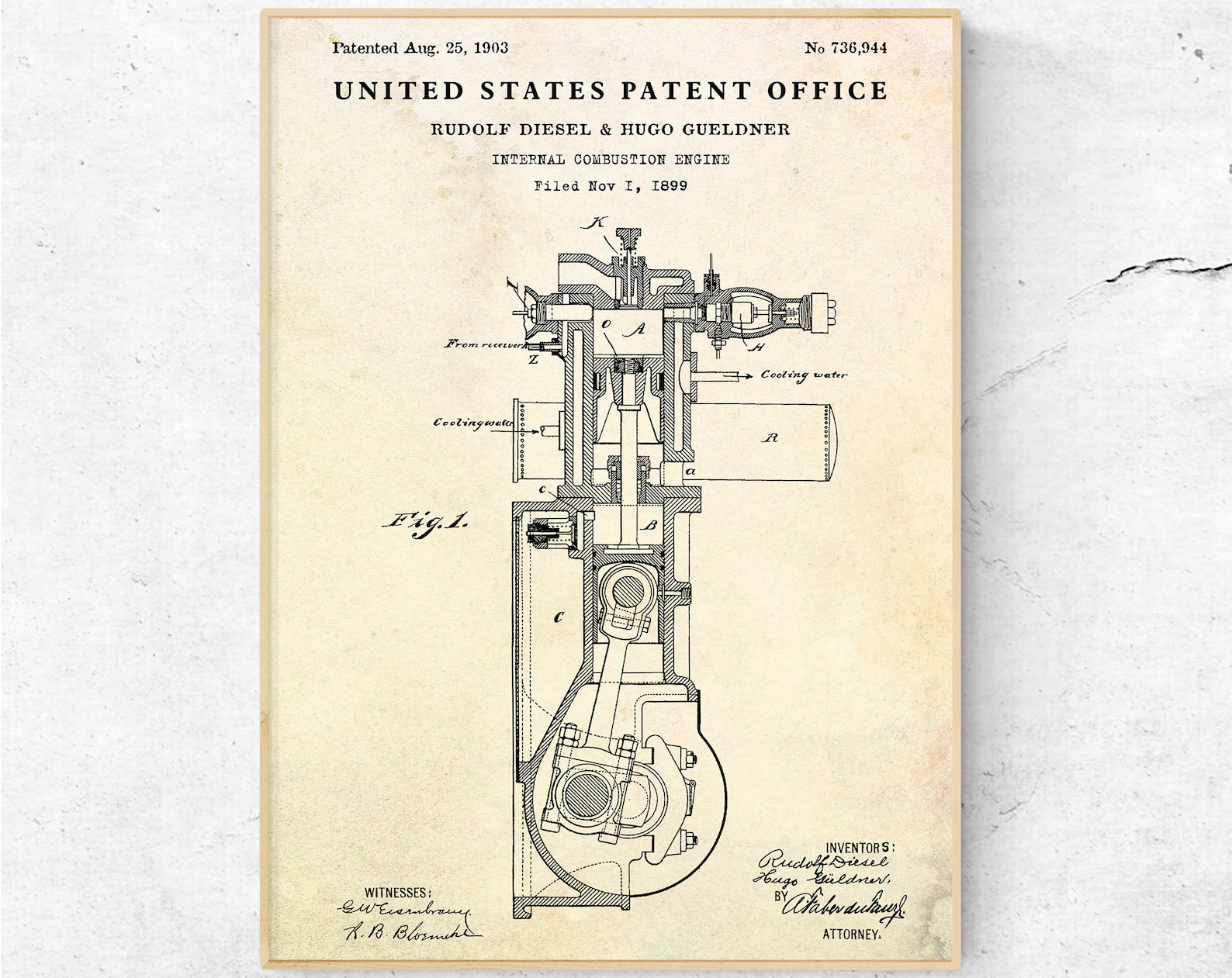 Internal Combustion Engine Patent Print, Car Engine Invention, Man Cave ...