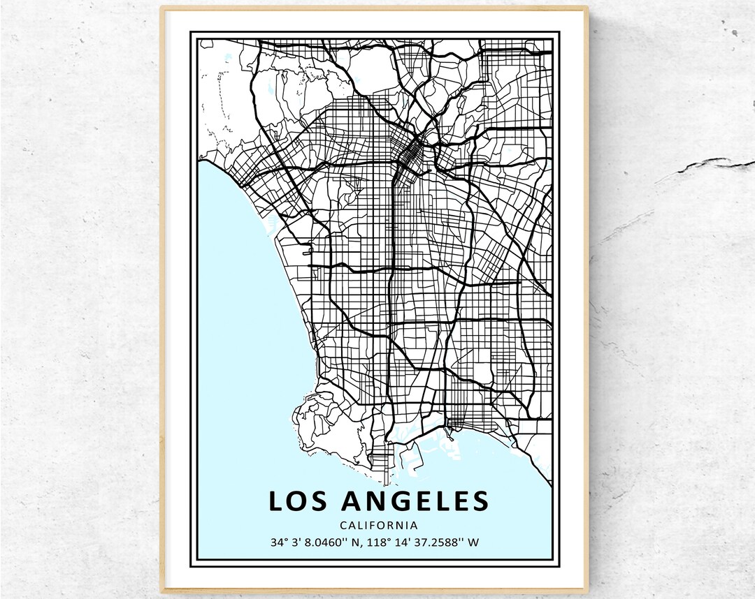 Los Angeles City Map Print, LA Modern Map Wall Art, California Travel ...