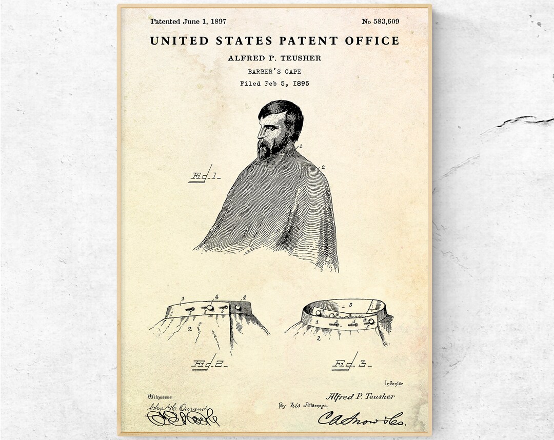 Barber Cape 1897 Patent Print. Inventions Blueprint Poster. Barbershop ...