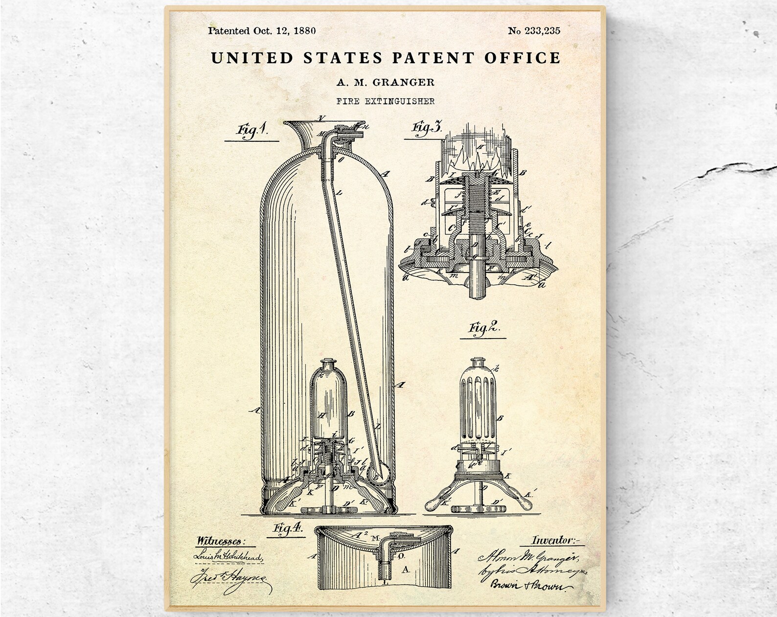 Fire Extinguisher 1880 Patent Print, Fireman Gift, Firefighter Vintage ...