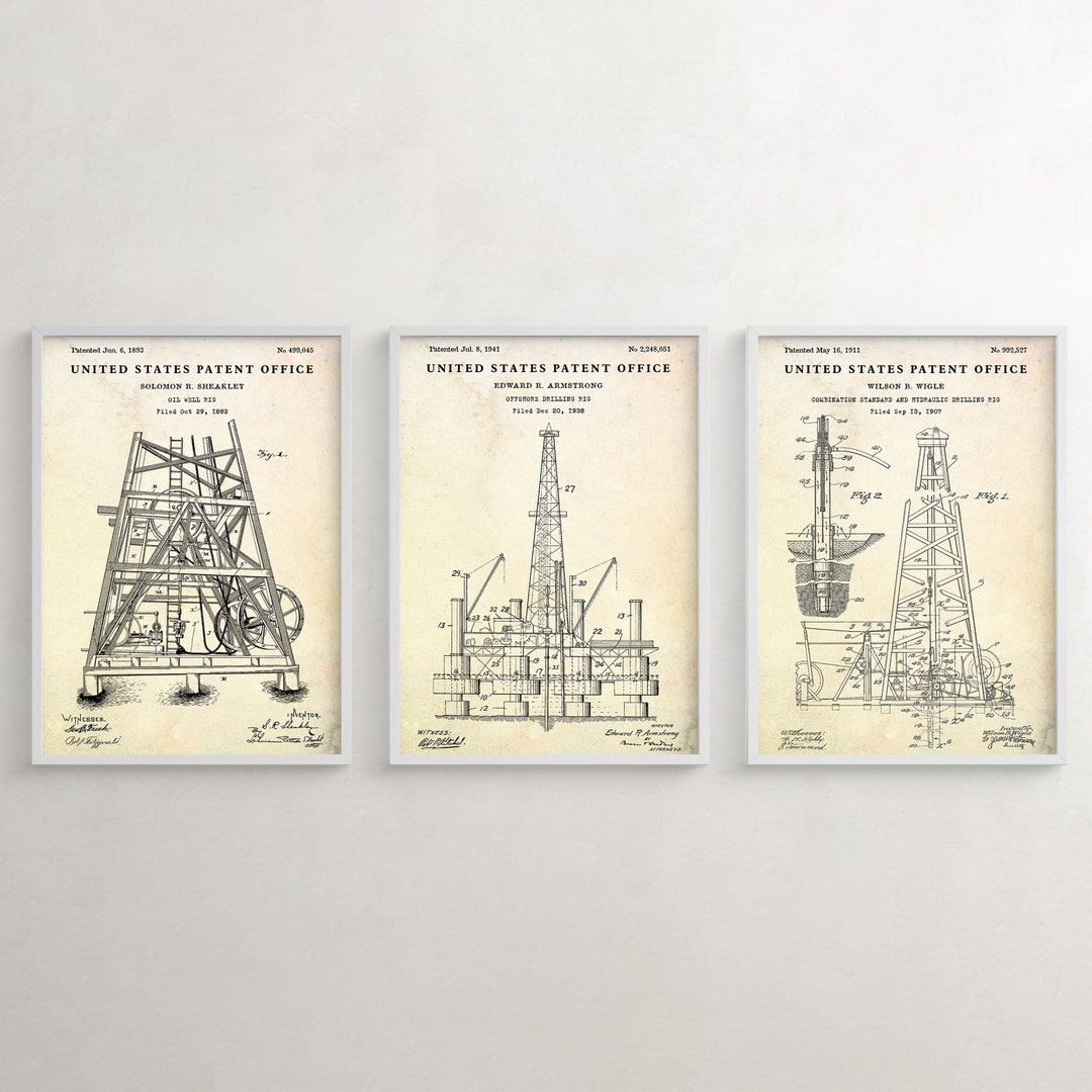 Oil Derrick, Offshore Drilling Rig Patent Wall Art. Petroleum Decor ...