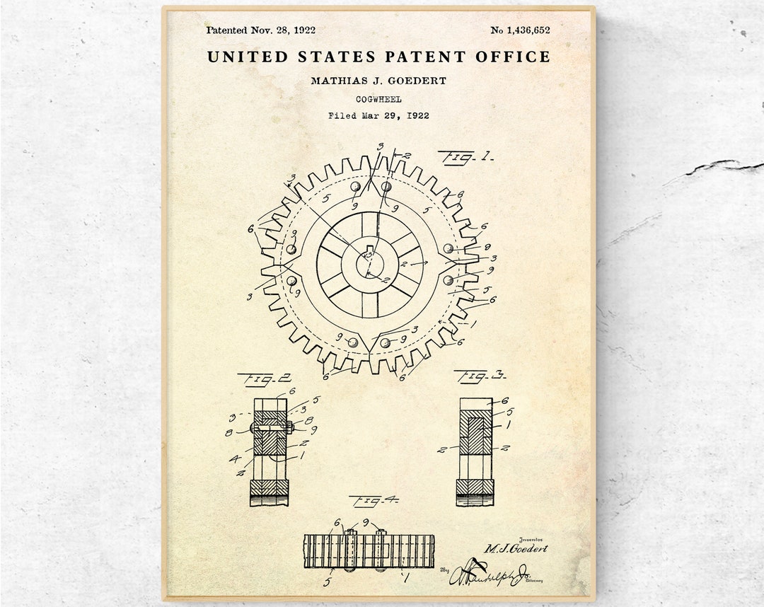 Cog Gear 1922 Patent Print. Cogwheel Inventions, Blueprint Poster ...