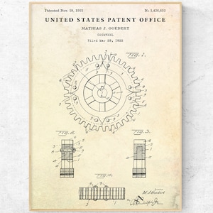 Cog Gear 1922 Patent Print. Cogwheel Inventions, Blueprint Poster ...
