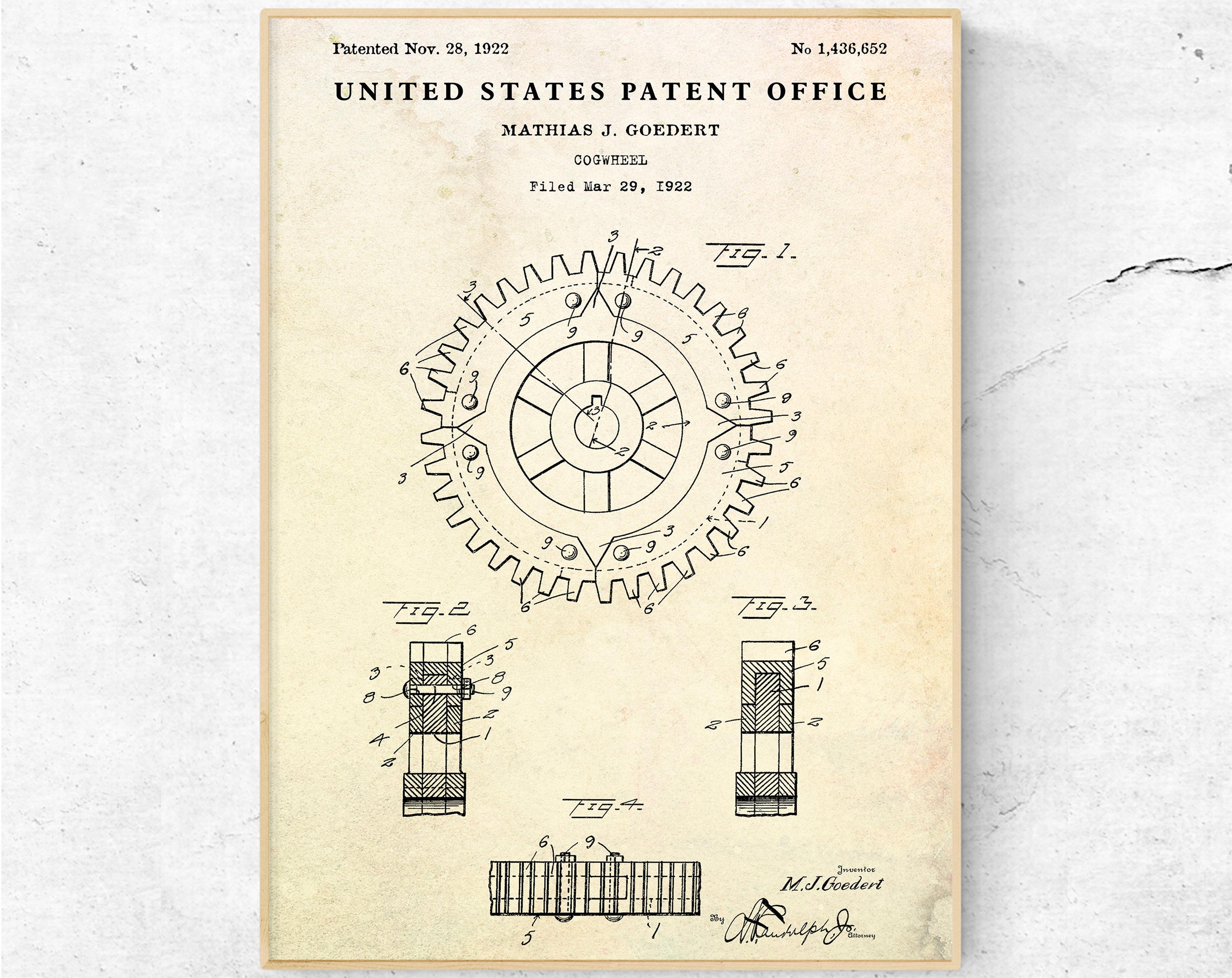 Cog Gear 1922 Patent Print. Cogwheel Inventions, Blueprint Poster ...