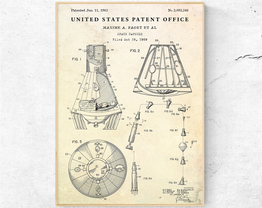 Space Capsule 1963 Patent Print. Spaceship Inventions Blueprint Poster ...