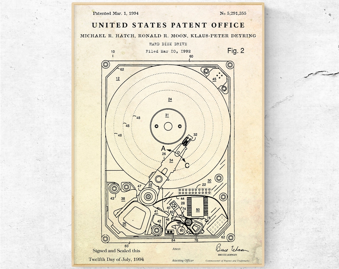 Hard Disk Drive Patent Print. Computer Inventions Wall Art Decor. HDD ...