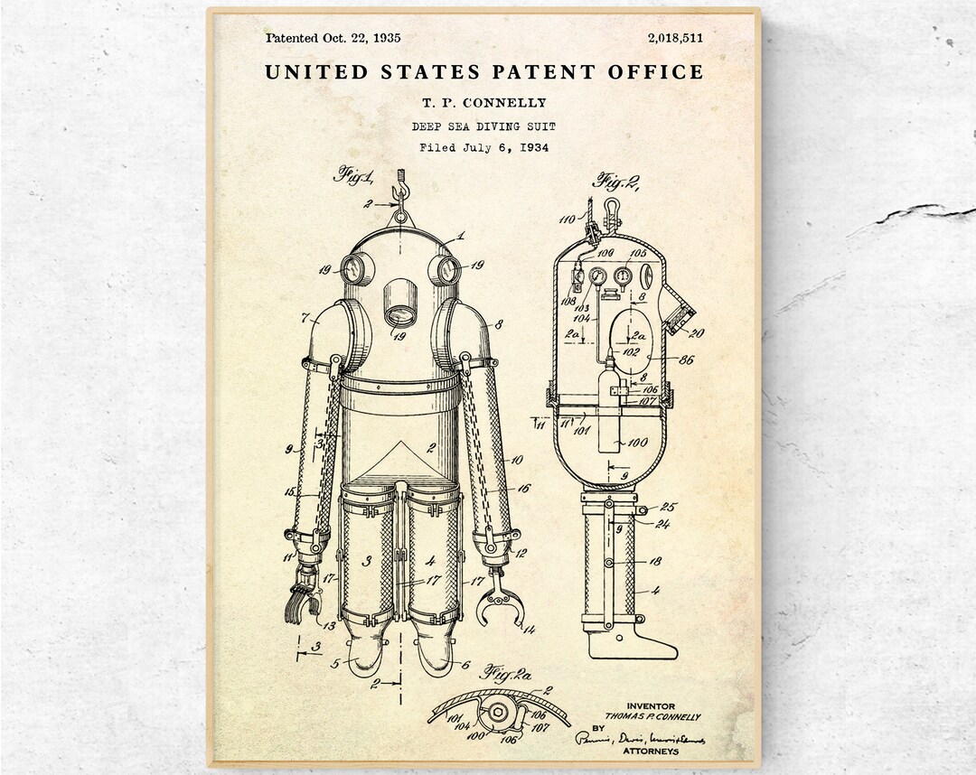 Diving Suit 1935 Patent Print. Vintage Inventions Blueprint Poster ...