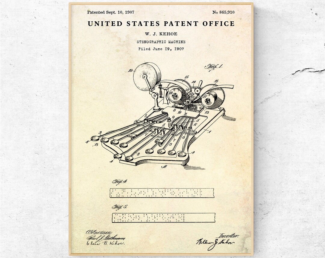 Stenographic Machine Patent Print. Inventions Blueprint Wall Art, Law ...