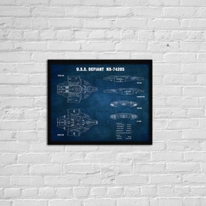 USS Defiant Class Starship Blueprint Poster, Schematic Wall Art ...