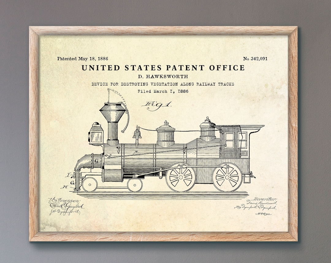Locomotive 1886 Patent Print, Railway Blueprint Wall Art, Steam Train ...
