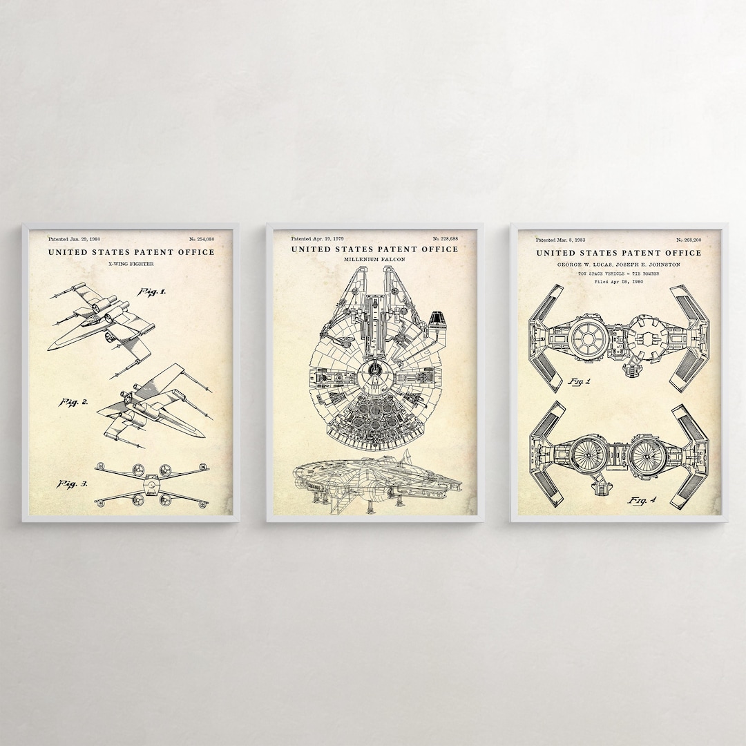 SW Spaceships Patent Wall Art, Blueprint Poster, Sci-fi Decor, Set of 3 ...