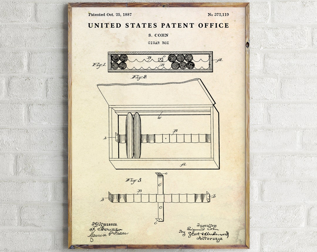 Cigar Box 1887 Patent Print. Invention Blueprint Poster. Tobacco Sign ...