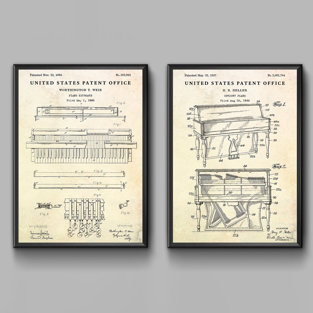 Upright Piano & Piano Keys Patent Wall Art. Inventions Blueprint Poster ...
