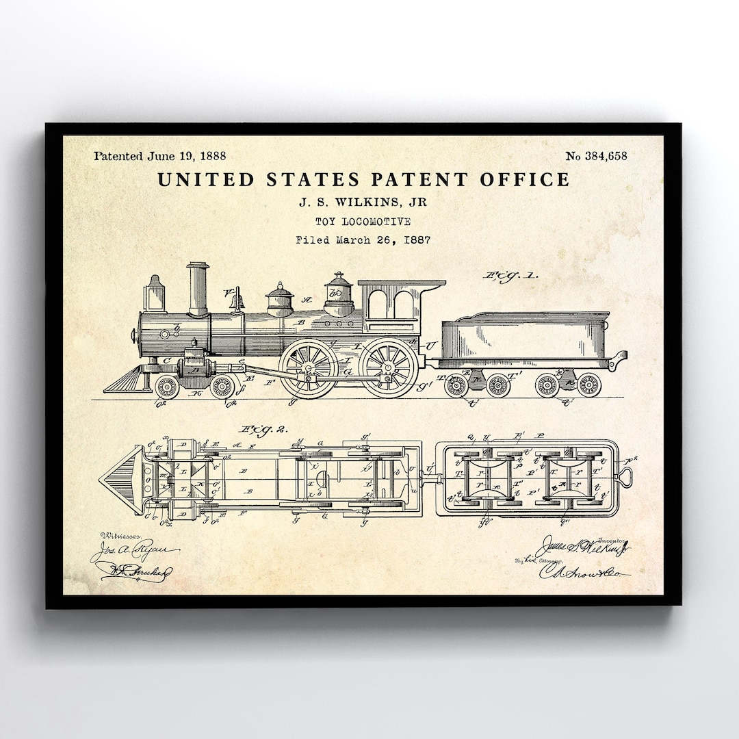 Toy Steam Locomotive 1888 Patent Print, Vintage Train Wall Art ...