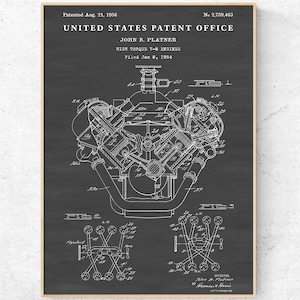 V8 Hemi Engine Patent Print, Automotive Industry Invention Blueprint ...