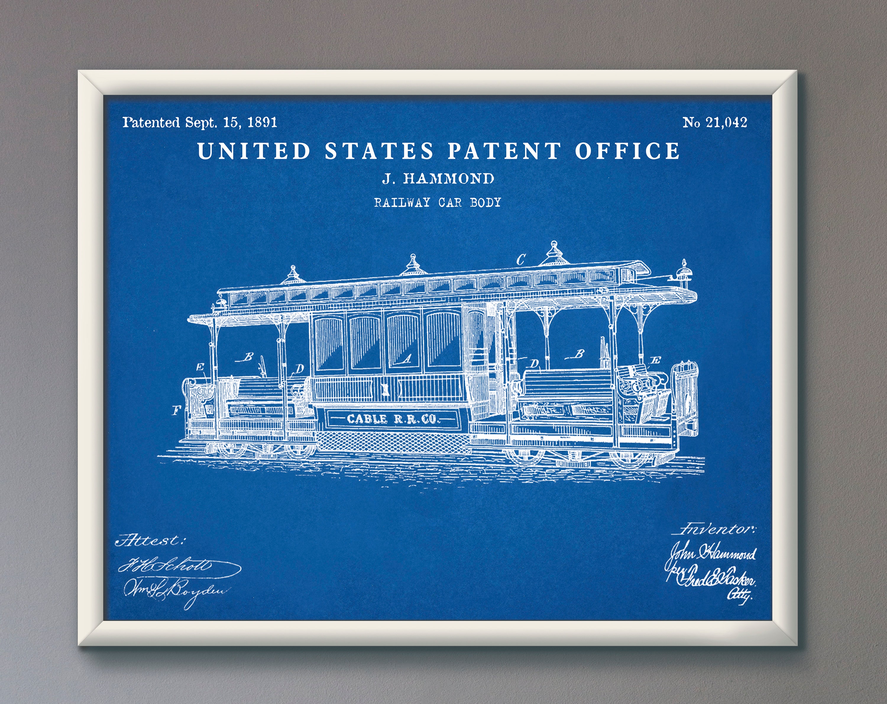 Tram Carriage 1891 Patent Print, Railway Car 19th Century Steam Train ...