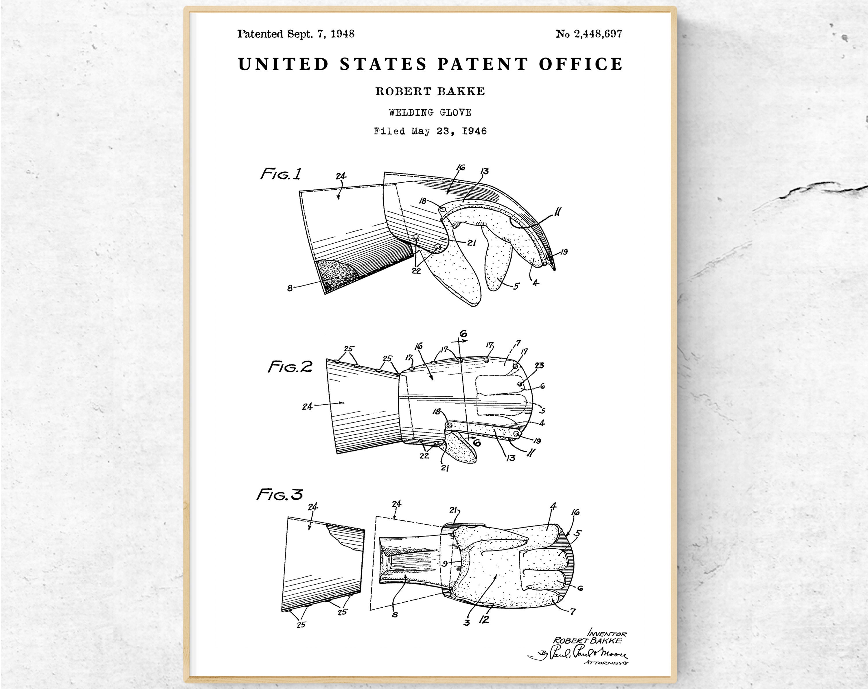 Welding Glove 1948 Patent Print. Welding Safety Invention Blueprint ...